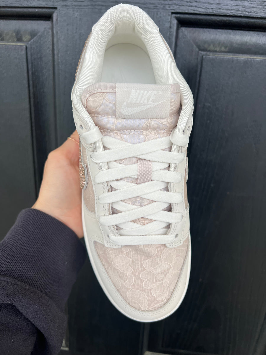 Neutral Lace Special Edition Swarovski Womens Nike Dunk Shoes – Pink Ivy