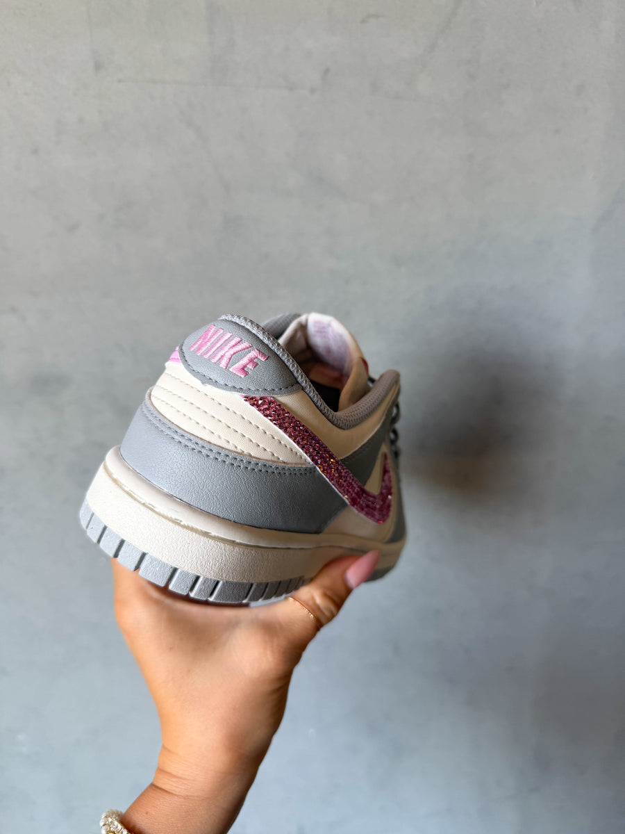 Gray Pink Swarovski Womens Nike Dunk Shoes – Pink Ivy