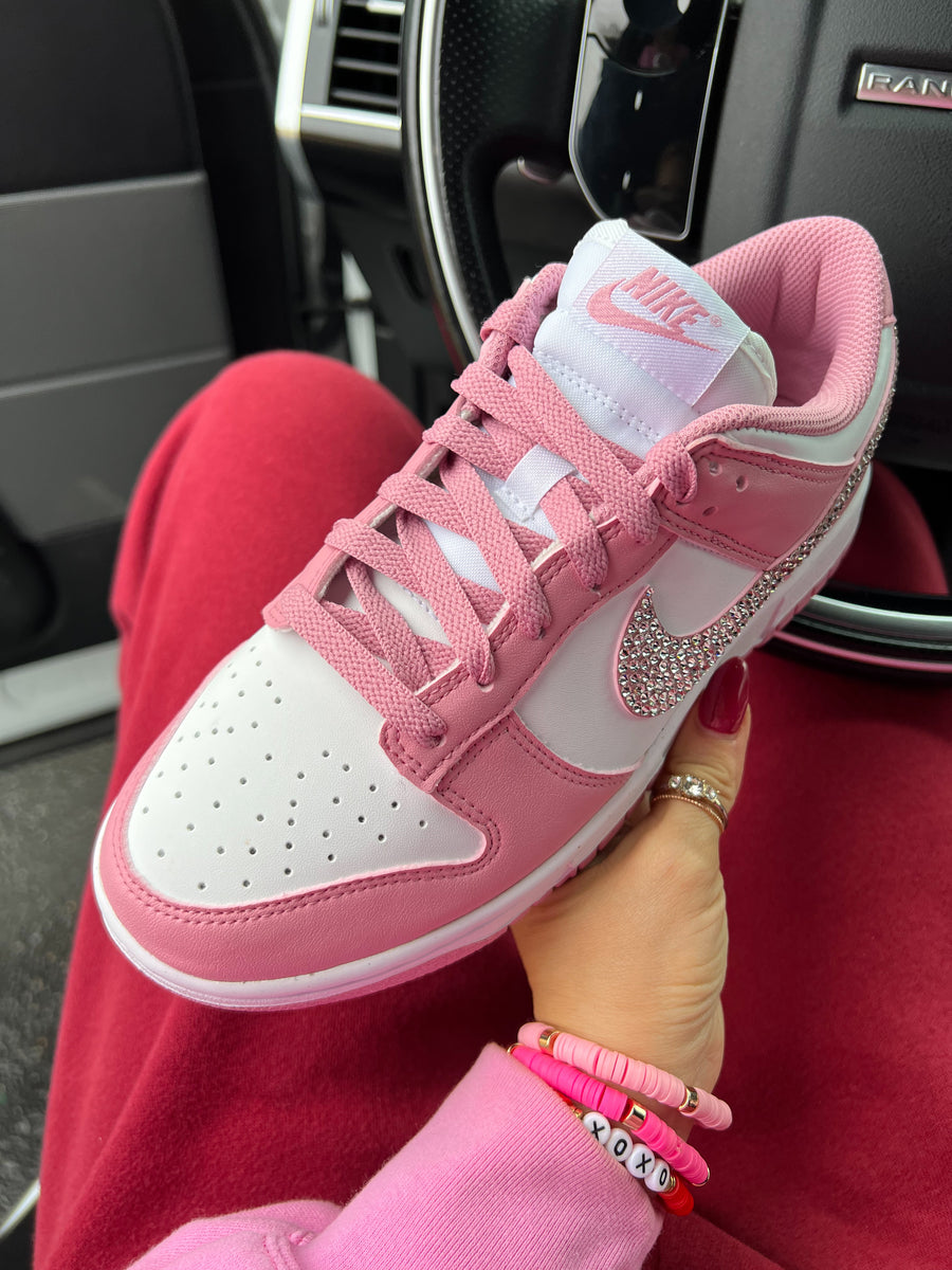 Pink and White Swarovski Womens Nike Dunk Shoes – Pink Ivy